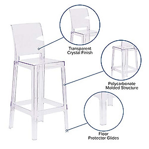 Flash Furniture 4 Pack Ghost Barstool with Square Back in Transparent Crystal