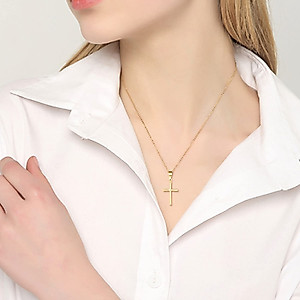 SISGEM Solid 18k Gold Cross Pendant Necklace for Women, Real 18 Carat Gold Religious Jewelry Gifts for Her, 18 inch