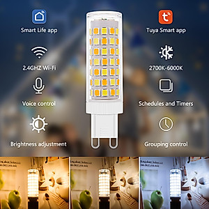2Pack Dimmable Wi-Fi Smart LED Bulbs with G9 Base,Compatible with Amazon Alexa and Google Assistant-Warm to Cool White(2700K-6000K),Adjustable Brightness From 1%-100% (120V,0.4-4.7W,40LM-450LM）