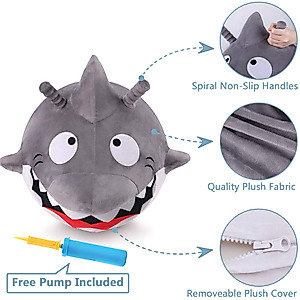 iPlay, iLearn Bouncy Pals Kids White Shark Hopper Ball, Toddler Ride on Bounce Toy, Outdoor Inflatable Jumping Animal W/Handle, Bouncing Hop Jumper, Birthday Gifts for 2 3 4 5 Year Old Boy Girl