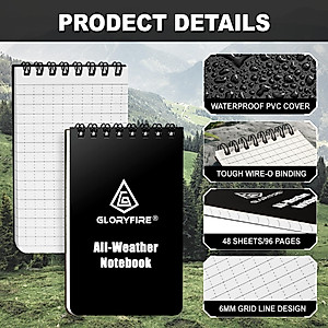GLORYFIRE Waterproof Notebook All Weather Shower Pocket Tactical Notepad with Cover Steno Pad Memo Book (black 5pcs)