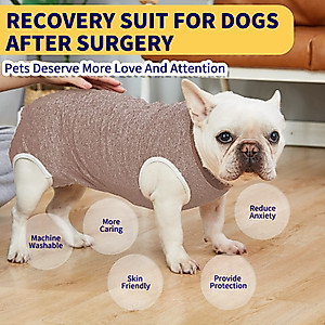 Tonqixope Dog Recovery Suit, Brown Medium+, Cotton, Breathable, Comfortable, Button Closure, Alternative to E-Collar, Surgery Recovery Suit for Dogs, All Life Stages