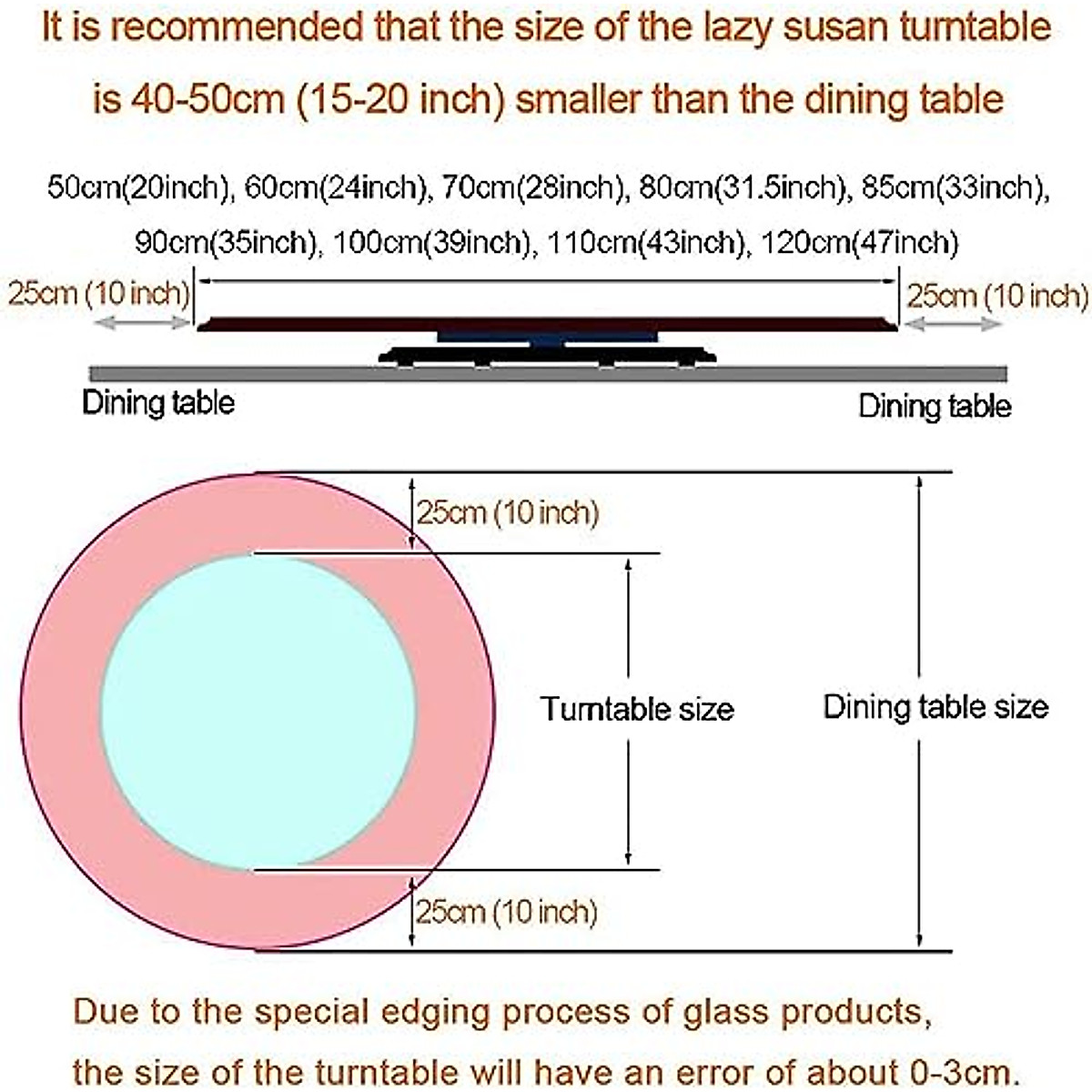 Lazy Susans Turntable 10mm Tempered Glass Lazy Susan Heavy Duty Turntable Round Dining Table Swivel Large Tabletop Serving Plate ，20-47in Kitchen Dining Table Rotating Tray, Aluminum Alloy Bearing (C