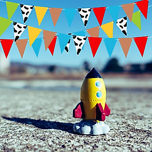 Smoothnovelty 45 ft Cartoon Story Party Decorations Red Blue Yellow Toy Themed Birthday Banner Flags Cloud and Cow Print Rainbow Triangle Pennant Flag Garland for Baby Shower Party Decor