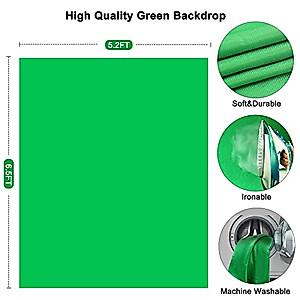 Green Screen Backdrop with Stand Kit, 5.2 X 6.5 FT Chromakey GreenScreen Photography Background with Adjustable T-Shaped Stand & 4 Clamps for Photoshoot Video Streaming Gaming Zoom Online Meeting