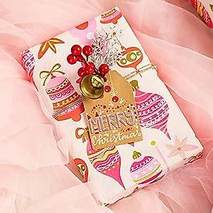 MAYPLUSS Christmas Reversible Wrapping Paper - Mini Roll - 17 Inch X 32.8 Feet- Pink Design (47.3 sq.ft.ttl)