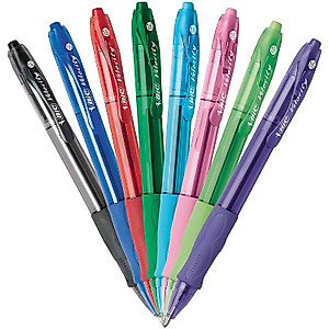 Bic Retractable Ballpoint Pens-Ball Point Pen,Ret,Rubber Grip,1.6mm,8/PK,Ast Barrel/Ast Ink