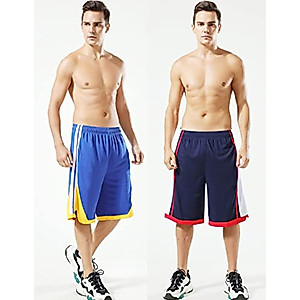 Pack of 5 Men's Athletic Basketball Shorts Mesh Quick Dry Activewear with Pockets (Set 3, Large)