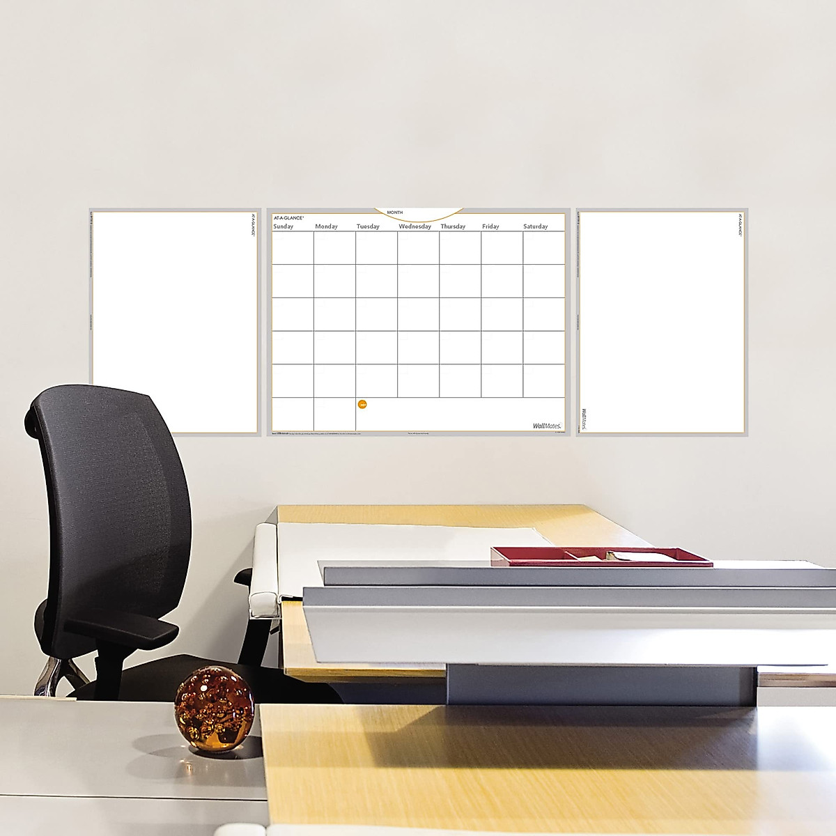 AT-A-GLANCE AW602028 WallMates Self-Adhesive Dry Erase Monthly Planning Surface, 36 x 24 , Gray/White/Orange