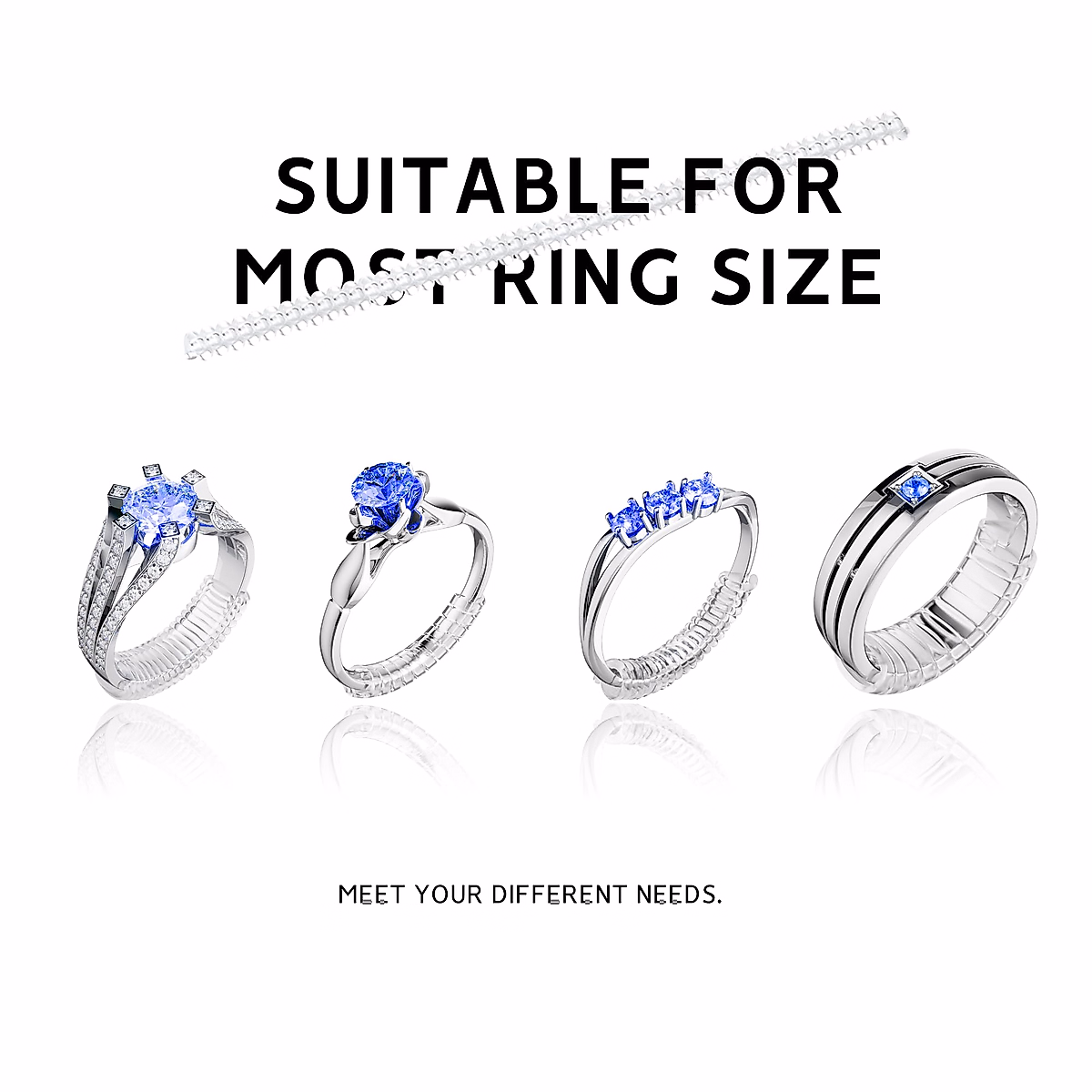 12 Pack Ring Size Adjuster for Loose Rings Invisible Transparent Silicone Guards Clip Noodle Jewelry Tightener Connector Fitter Resizer 4 Sizes Fit Almost Any Ring for Women and Men