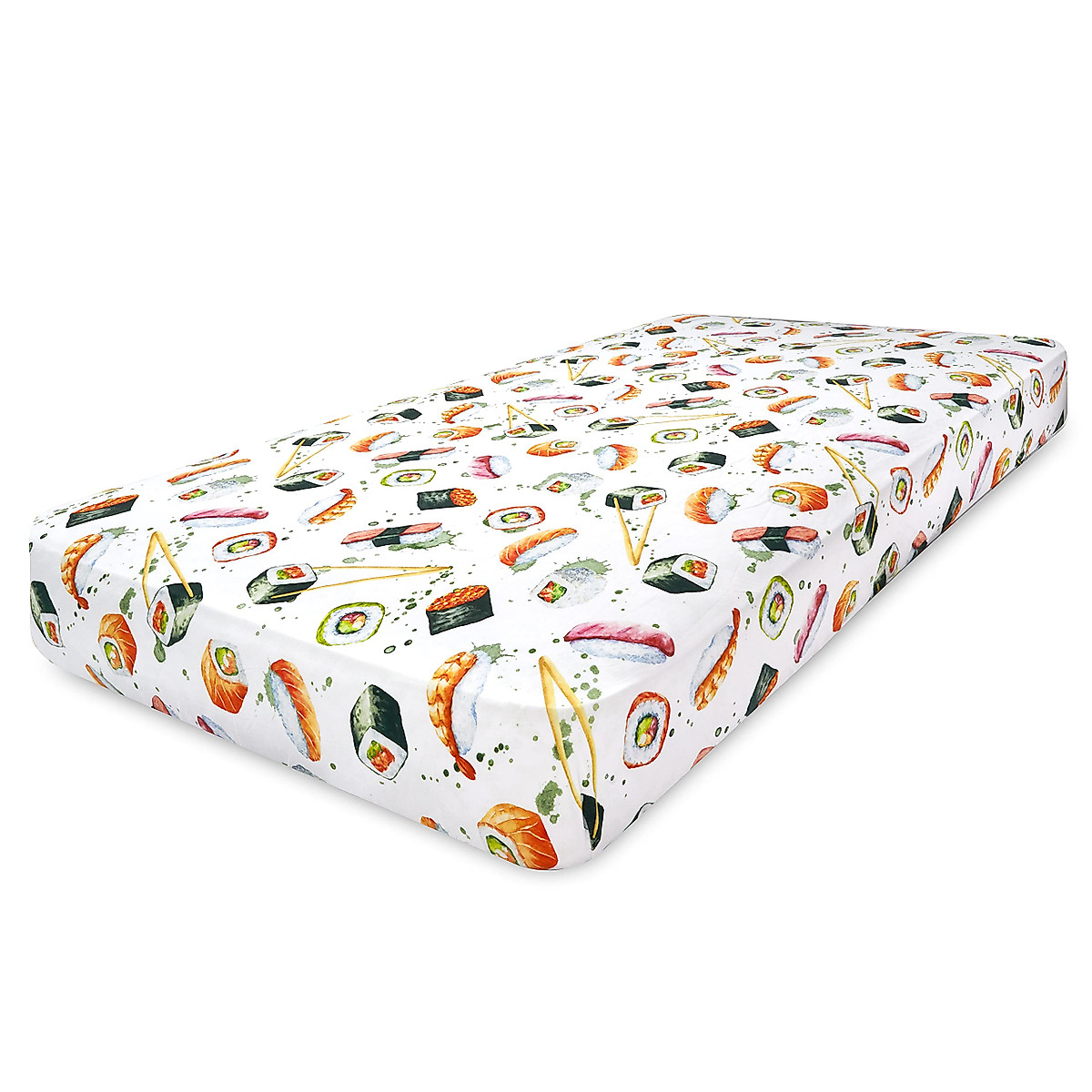 Sushi Crib Sheet | Extra Soft and Stretchy Jersey Knit Cotton | Beautiful Watercolor Design