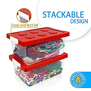 Bins & Things Toy Organizers and Storage / Toy Chest - Set of 2 Large and Small Brick Shaped Kids Storage Organizer for Lego Storage Box, Building Brick Storage, Barbie Dolls, Hot Wheel, Beyblades - Toy Box, Lego Organizers storage