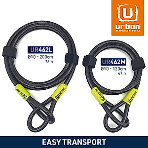 URBAN UR462L Bicycle Security Cable Braided Steel ø0.39in, 6.5ft Long, Lightweight, Double Loop, Anti-Theft Cable Locking Motorcycle Helmet Protection, Wheels, Bags, Scooter, Electric Bike, Ebike