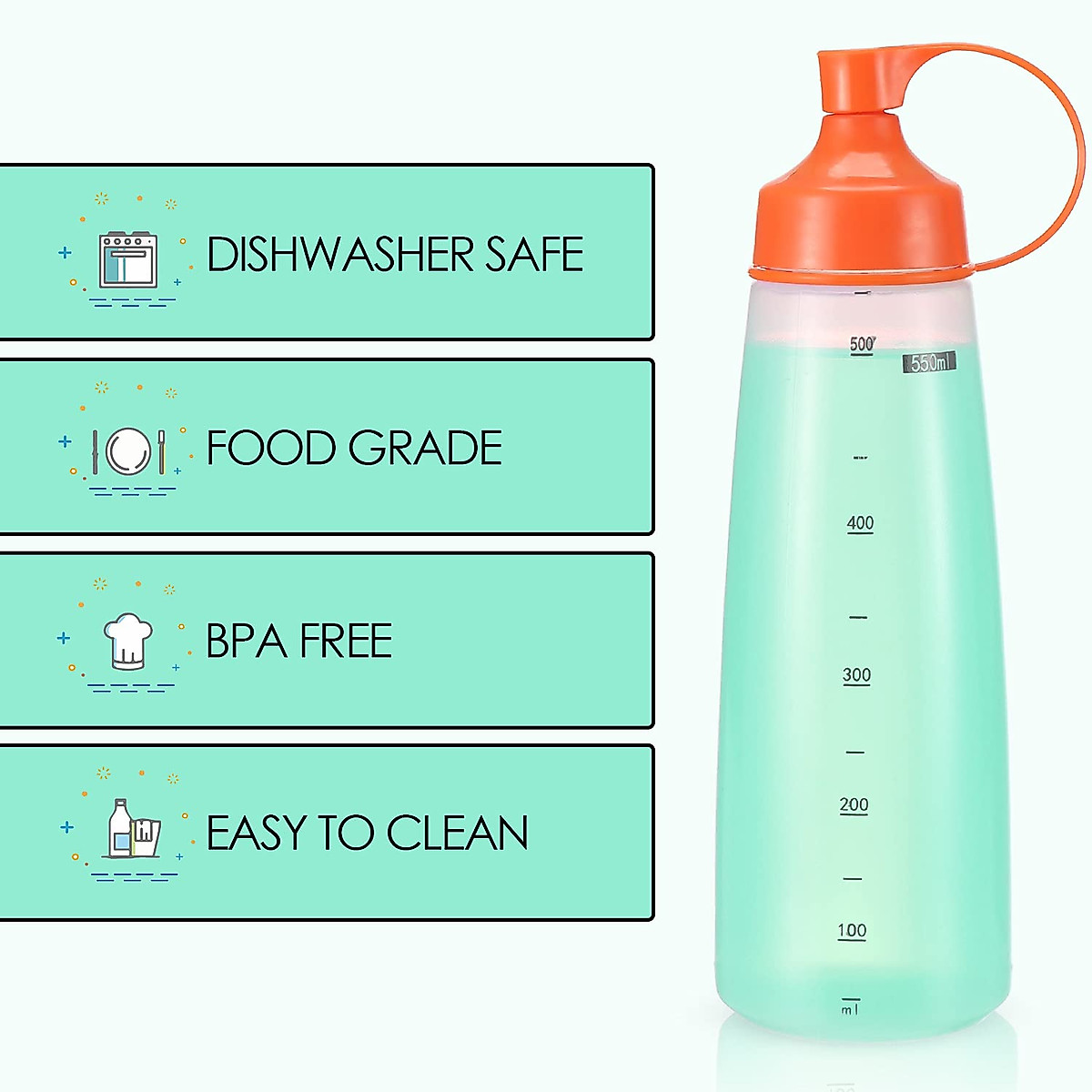 oiununo Squeeze Bottles Wide Mouth - Pack of 3 Condiment Bottle Squeeze BPA free for Chunky Sauces, Resin, Crafts, Condiment Squeeze Bottles 550 mL/19 oz. (Orange*3)
