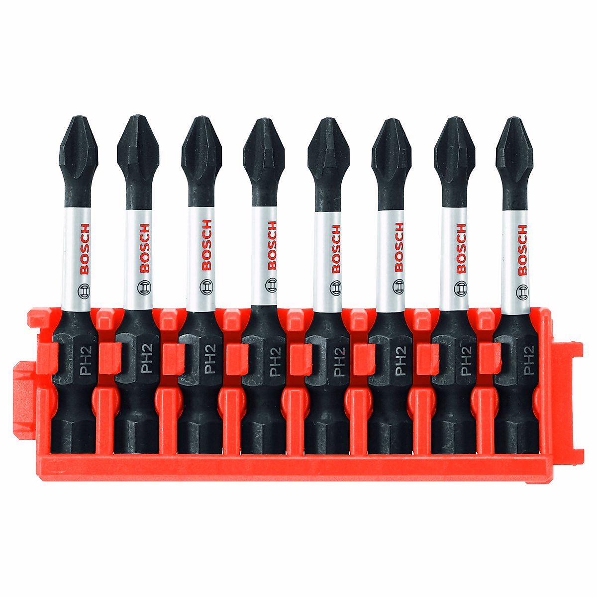 BOSCH CCSPH2208 8-Pack 2 In. Impact Tough Phillips P2 Power Bits with Clip for Custom Case System