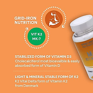 GRID-IRON NUTRITION Vitamin K2 Menaquinone-7 (MK-7) 100 MCG Dietary Supplement Suppots Bone & Health - 90 Capsules