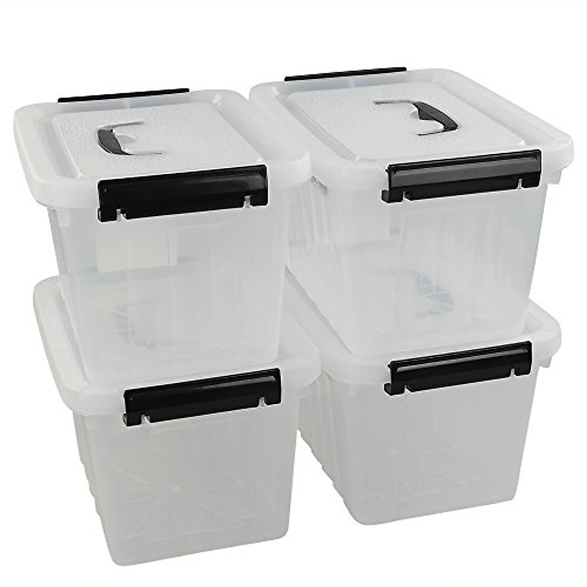 Ggbin 6 Quart Clear Latch Storage Box with Black Handle and Latches - 4 Pack