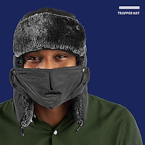 LUTHER PIKE SEATTLE Winter Trapper Hat - Russian Style Ushanka, Face Mask Hats for Men & Women - Ear Flaps, Chin Strap, Windproof Ski Mask - Covers Full Face, Hunting, Snowboarding Accessories Black