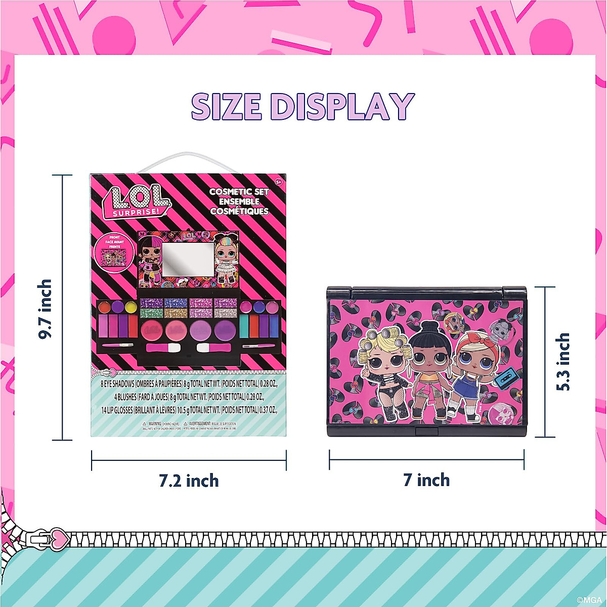 Townley Girl L.O.L. Surprise 30 Pcs Cosmetic Compact Set Includes Mirror, 14 Lip glosses, 8 Eye Shadow, 4 Blushes & 4 Brushes Safe & Non-Toxic Colorful Portable Foldable Makeup Beauty Kit for Girls