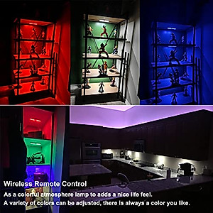 Under Cabinet Lighting Wireless, 48 LED 15 Colors Changeable Rechargeable RGB Under Cabinet Lights Remote Control Under Counter Lights Mini Night Light Bar for Indoor Display Shelf, 3 Pack
