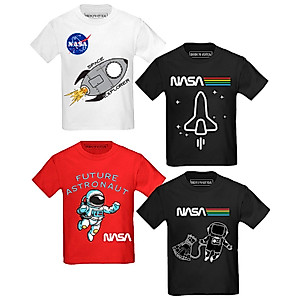BROOKLYN VERTICAL 4-Pack Toddler NASA Print Outer Space Rocket Ship Short Sleeve T-Shirt | Soft Cotton Sizes 2T-4T (Combo A, 4T)