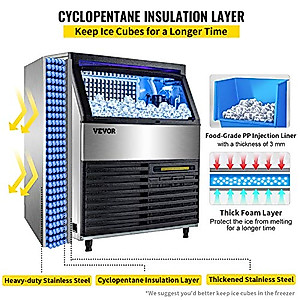 VEVOR 110V Commercial Ice Machine 440LBS/24H with 77LBS Bin, Full Cube, LED Panel, Stainless Steel, Air Cooling, ETL Approved, Professional Refrigeration Equipment, Include Scoop and Connection Hose