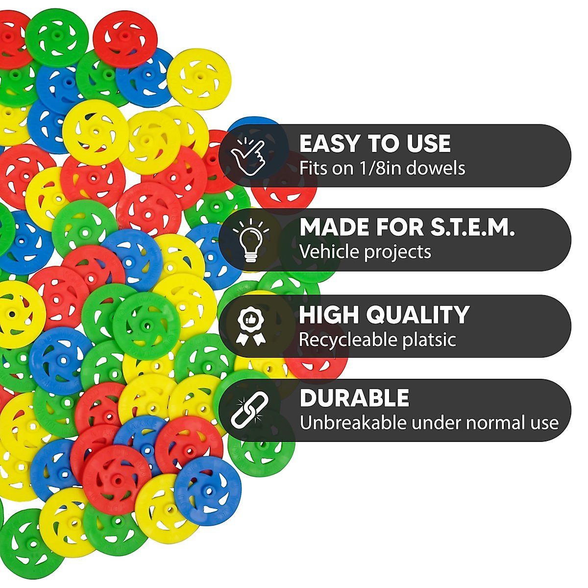 You Make Plastic Project Wheels with 1/8" Hole - Pack of 100 pcs - Designed for Science and Engineering Car Projects