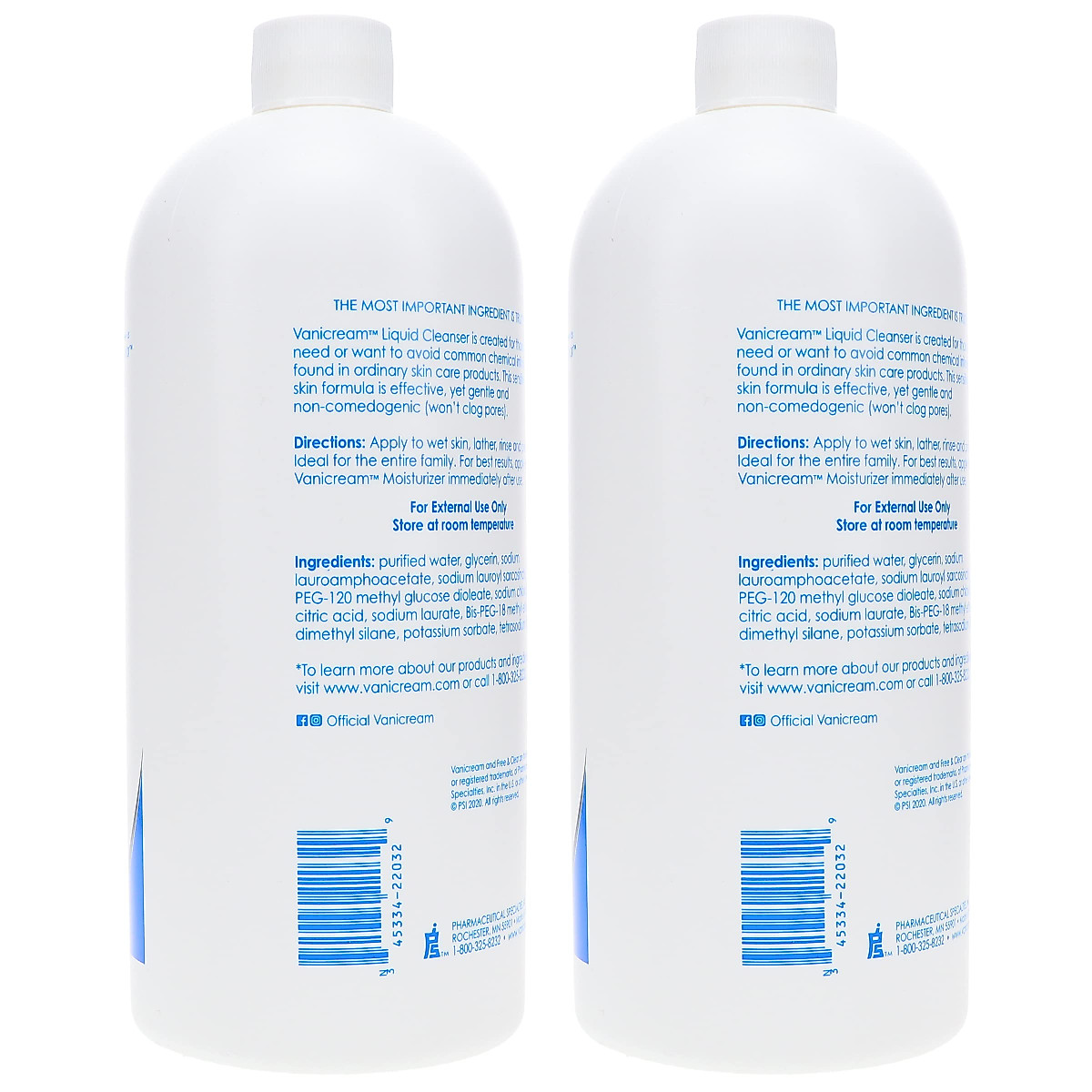 Vanicream Free & Clear Liquid Cleanser Refill 32 oz (Pack of 2)