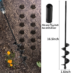 Garden Auger Drill Bit for Planting 2 Pack 3.5"x16"and 1.6"x16.5"Auger Drill Bit Plant Flower Bulb Auger Spiral Hole Drill Earth Post Umbrella Bulb Planter Auger for 3/8" Hex Drive Drill