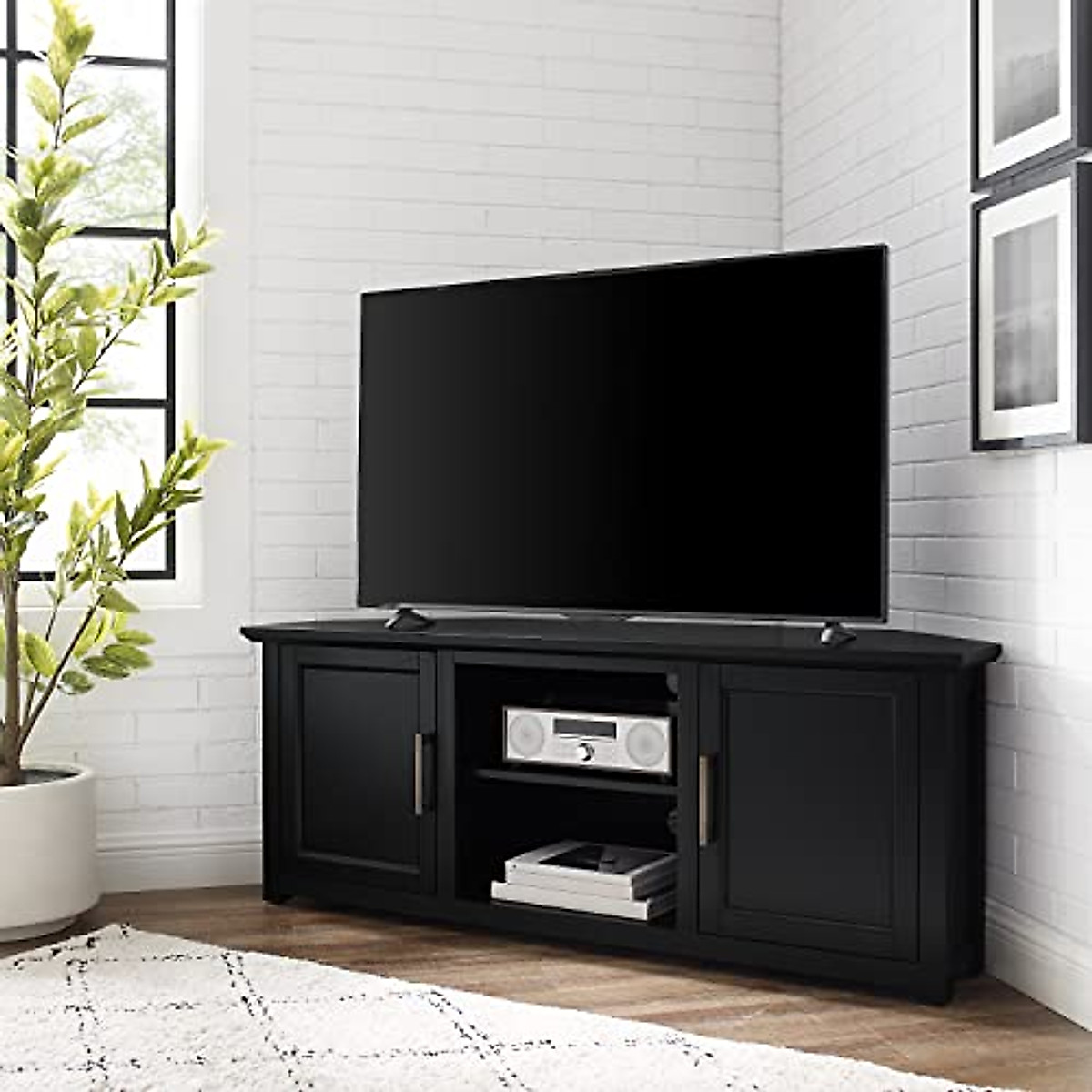 Crosley Furniture Camden Corner TV Stand for 65+ inch TVs, Entertainment Center with Storage Shelves, Black