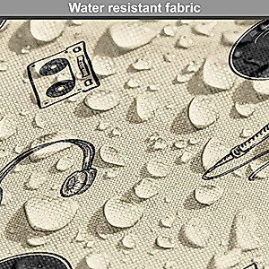 Ambesonne Music Fabric by The Yard, Retro Records Headphones Microphones Casette Tapes Melody in Sixties Graphic Art, Decorative Fabric for Upholstery and Home Accents, 1 Yard, Black Cream