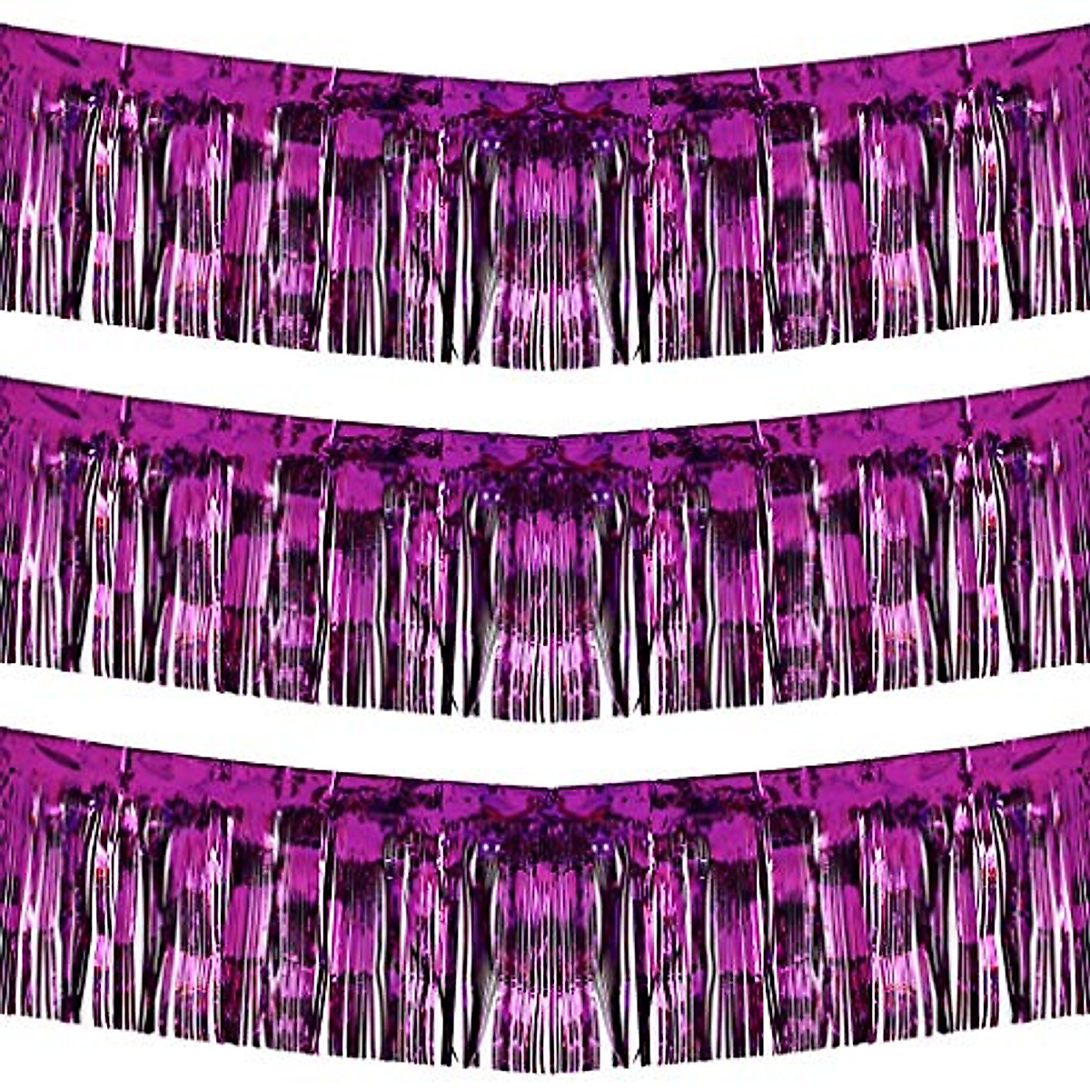 Blukey 10 Feet by 15 Inch Purple Foil Fringe Garland - Pack of 3 | Shiny Metallic Tinsel Banner | Ideal for Parade Floats, Bridal Shower, Wedding, Birthday, Christmas | Wall Hanging Drapes
