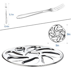 WENDOM Stainless Steel Oyster Plate Grill Pan Serving Trays for Scallop,2Pcak Oyster Shell Shaped Pan and 4pcs Forks Set