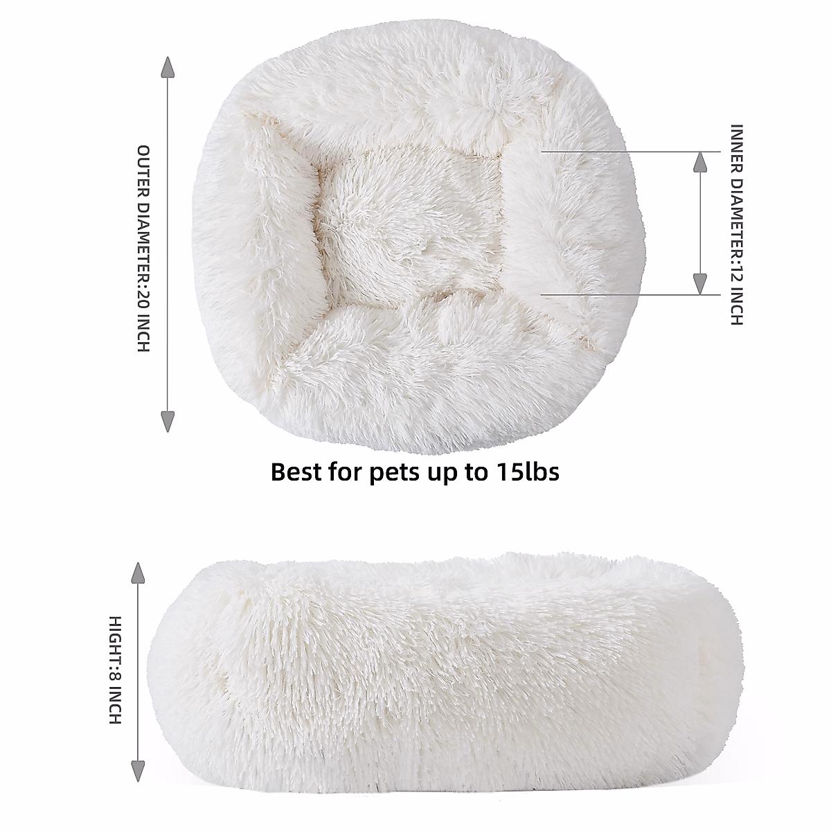 Gavenia Cat Bed for Indoor Cats,22 inch Soft Long Plush Cushion Washable Pet Bed Calming Self-Warming Square Cat and Dog Bed Anti-Slip & Waterproof Bottom Cushion (22 x 18 x 7 inch, White)…