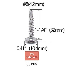 L-A #8 x 1-1/4" 410 Stainless Steel Wafer Head Phillips Self Drilling Screws Sheet Metal Tek Screws, Modified Truss Head Self Driller (50 Pcs;4.2 x 32mm)