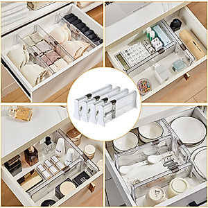 Ormeli Drawer Organizer, Expandable Dresser Separator, Adjustable Drawer Divider for Cloth, Kitchen Utensils, Bedroom, Bookcase, with Foam Ends, Lock in Place (4" Tall 11"-17" Long, 8 Pack-Clear)