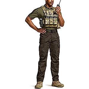 CQR Men's Tactical Pants, Water Resistant Ripstop Cargo Pants, Lightweight EDC Work Hiking Pants, Outdoor Apparel, Duratex Mag Pocket Dark Brown, 34W x 32L