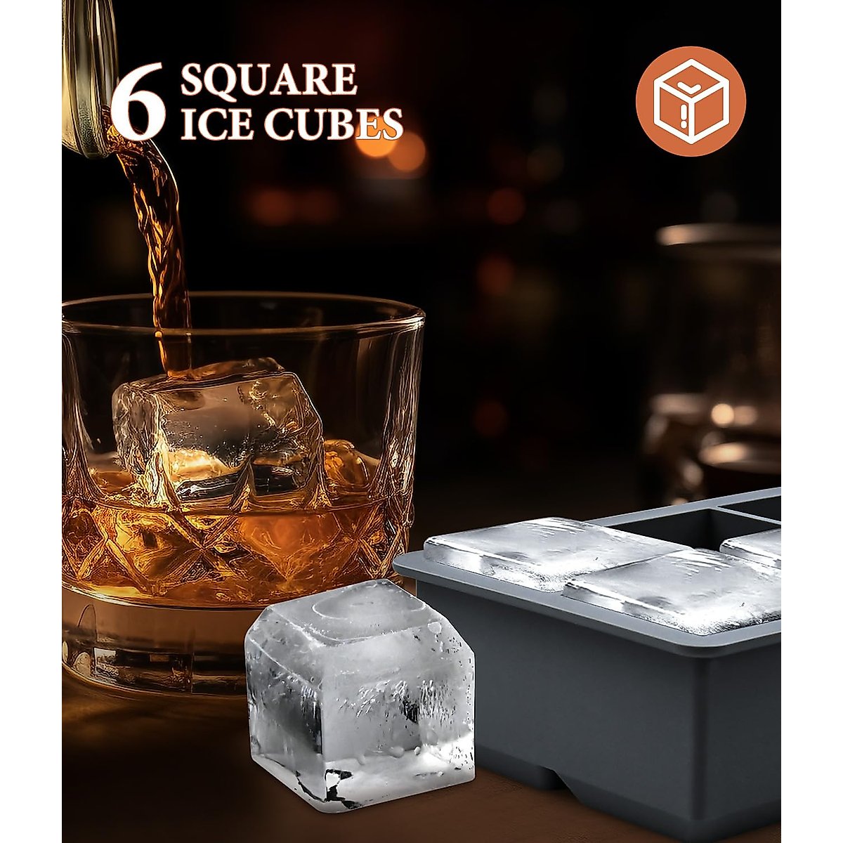 Silicone Large Ice Cube Molds (Set Of 3), 6 Ice Ball Maker Mold, 6 Square Ice Cube Mold，4 Diamond, Reusable Whiskey Ice Mold, Ice Molds for Cocktails, Bpa Free, Freezer Ice Cube Tray (Grey)