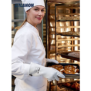 LANON Liquid Silicone Gloves, Heat Resistant Oven Gloves with Fingers, Food Grade, Waterproof, White, Medium