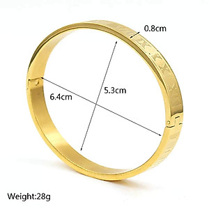 Jarlinwel Gold Silver Plated Bracelets for Men Women Roman Numeral Bangle Bracelet Stainless Steel Personalized Engraved Unisex Gift (2 Pcs Mens Gold Bangle)