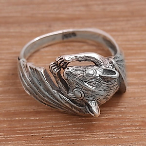NOVICA Artisan Handcrafted Sterling Silver Cocktail Ring Bat from Bali No Stone Indonesia Animal Themed Halloween [ring Front 0.5 in L x 0.8 in W x 0.4 in H Band Width 2 mm W] ' Beautiful Bat'