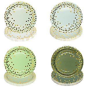 AimFun Sage Green Party Plates Gold Foil Polka Dots Gradient Green Dessert Paper Plates Disposable 7inch Birthday Cake Plates for Bridal Baby Shower Tini Bit Older Party Supplies (24, Sage Green)