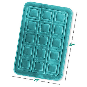 Clara Clark Bathroom Rugs, Velvet Memory Foam Bath Mat, Non-Slip, Machine Washable Bath Rugs - Dries Quickly, Ultra Soft Plush Bath Mats for Bathroom, 20 x 32, Waffle - Teal