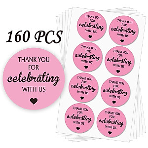 Graduation Stickers,Thank You for Celebrating with Us Stickers,Pink Princess Celebrating Label Stickers for Baby Bridal Wedding Shower,Anniversary Celebration,Graduation,Holiday Party,2 inch 160-Pack