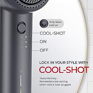 TYMO Ionic Hair Dryer, Professional Hair Blow Dryer with 110000 RPM Brushless Motor for Fast Drying, Lightweight Compact Hairdryer with Nozzle, Low Noise, 4 Temps & 3 Speeds for Women Man, Dark Gray