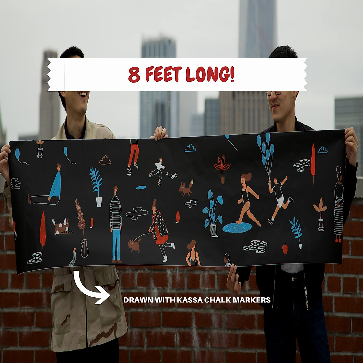 Kassa X-Large Chalkboard Wallpaper - Clear | 1.4ft x 8ft Adhesive Paper Roll | Includes 3 Markers & Eraser Cloth | Peel & Stick on a Wall, Table & Desk | Ideal for Use at Home, School, Office & More