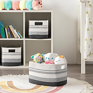 UBBCARE 3 Packs Storage Basket, Cotton Rope Baskets for Organizing Toys, Clothes, Woven Basket Bin for Shelves, Laundry Room, Bedroom, Nursery, and Living Room - Black & Brown Basket