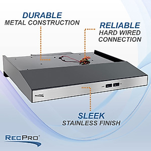 RecPro RV Stove Range Hood Vent | 22" Stainless | Low Profile | 12V | Charcoal Filter