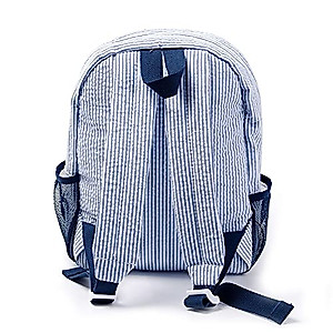 BLANKSMALL Toddler Backpack, Seersucker Small Preppy Backpack, Classic Cute Kids School Small Preschool Kindergarten Children Bag 12" H x 9.5" W for 2-5 Years (Navy)