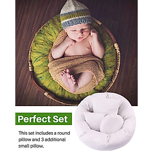 Sunmig 4 PC Newborn Baby Photography Wheat Donut Posing Pillow Basket Filler Baby Photo Prop White